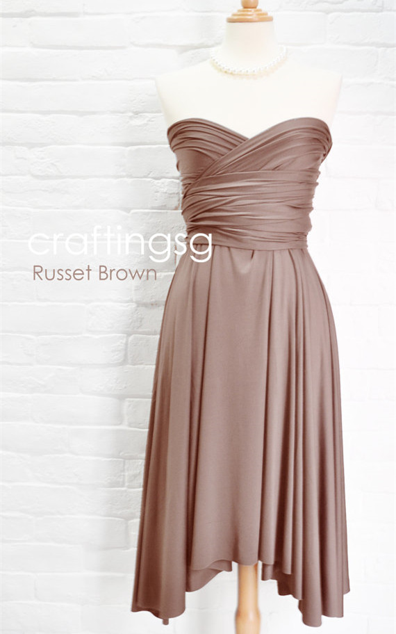 Russet Brown Hi Low Jersey Bridesmaid Dress Party Dress Prom Dress on ...